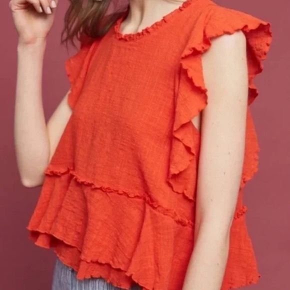 Anthropologie | Tops | Anthropologie Maeve Orangered Gauzy Flutter Top ...